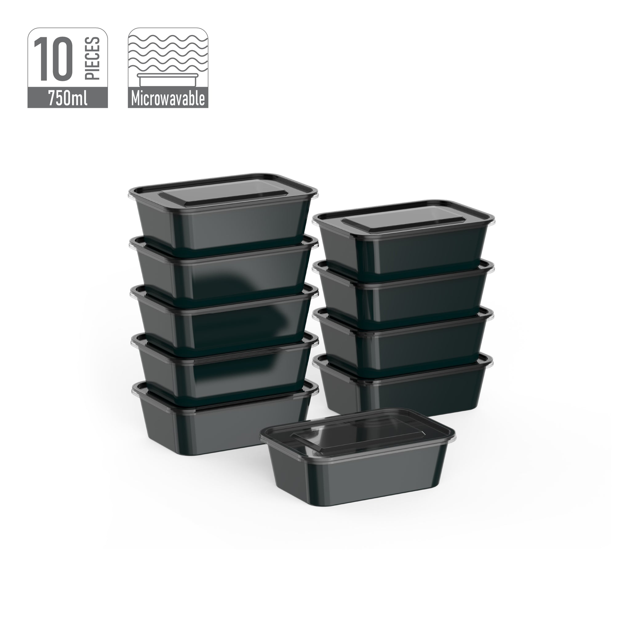 750 ml Pack of 10 Black Microwave Containers with Clear Lids ...